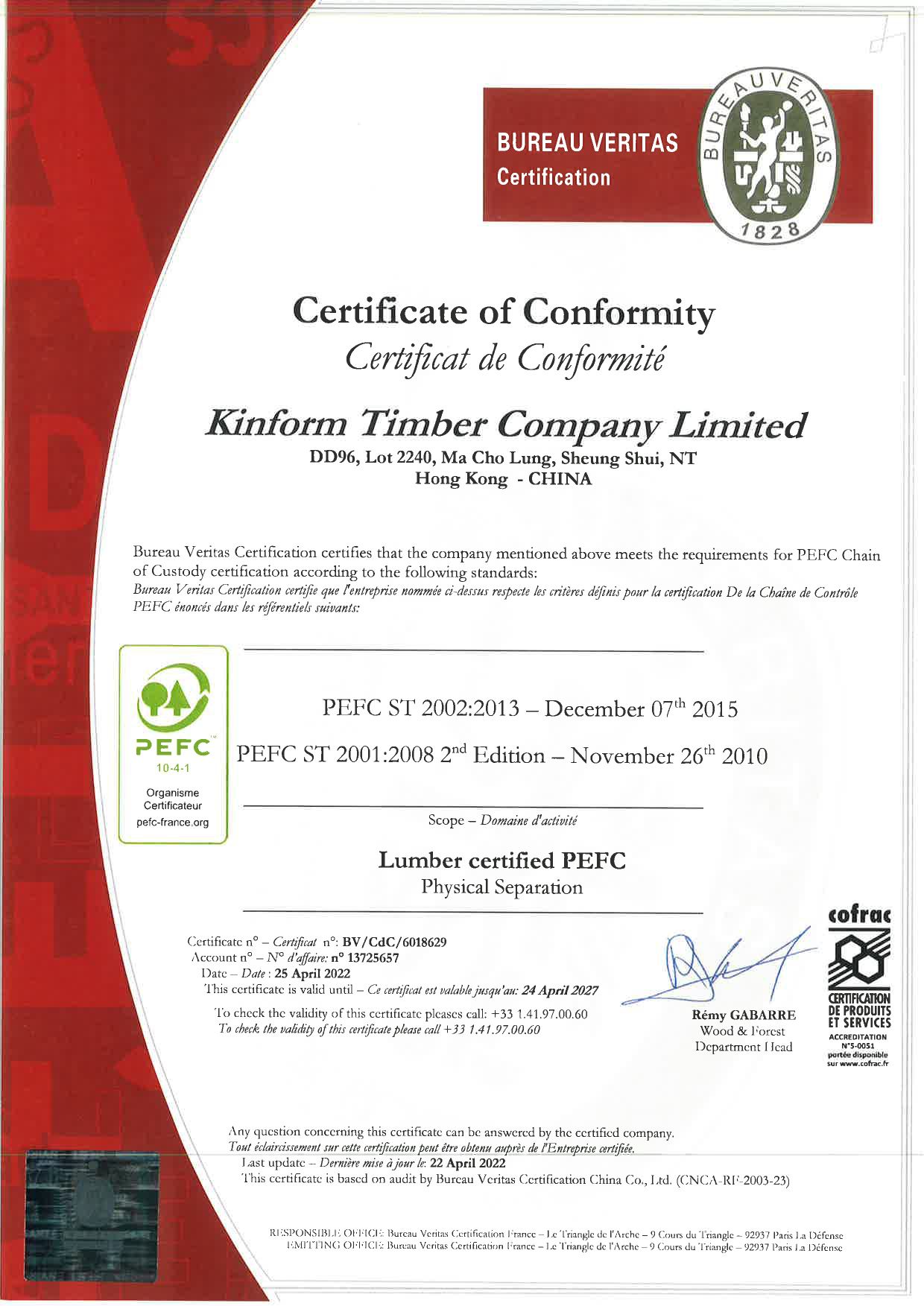 Certification – Kinform Timber